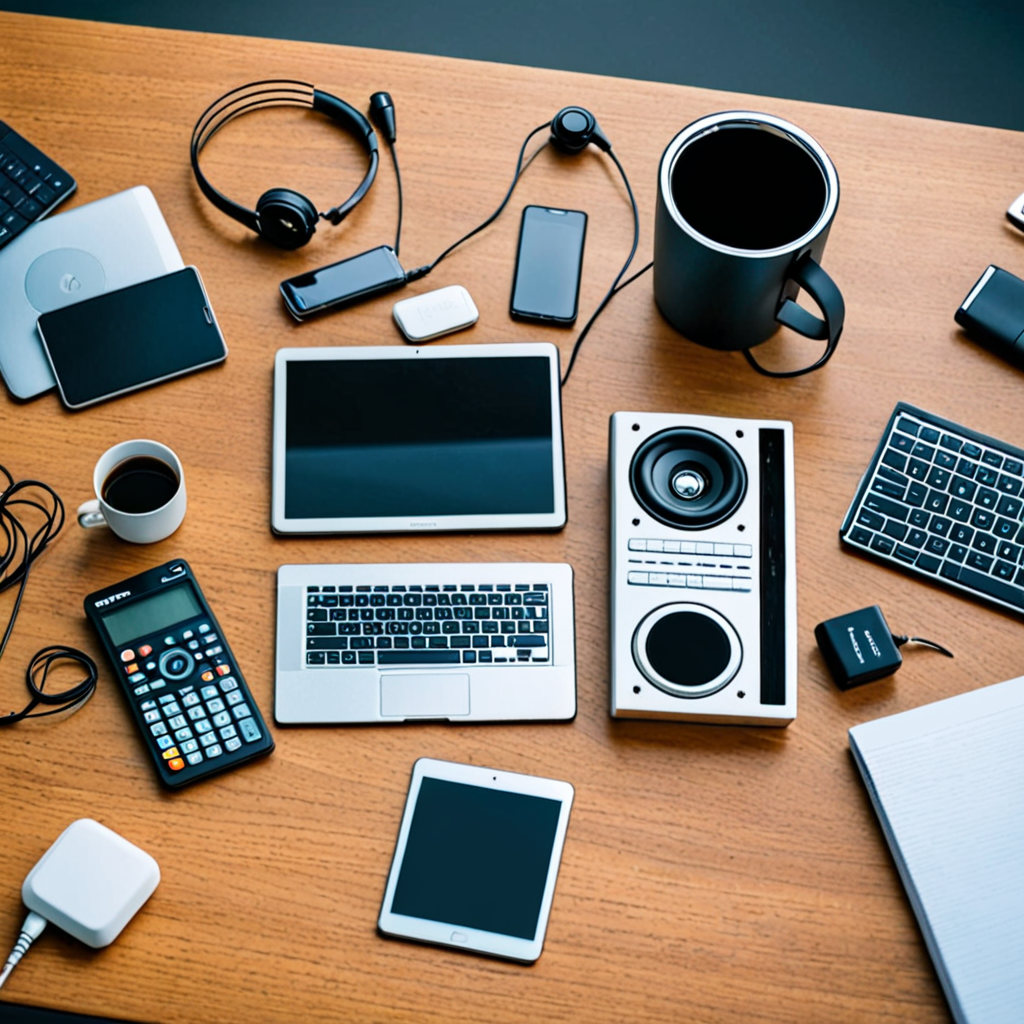 Eletronic products and acessories on one table