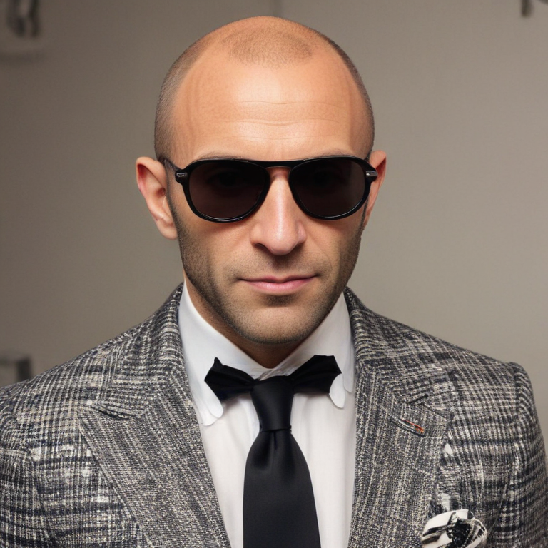 A person that looks like a mixture of Jason Statham And iris apfel