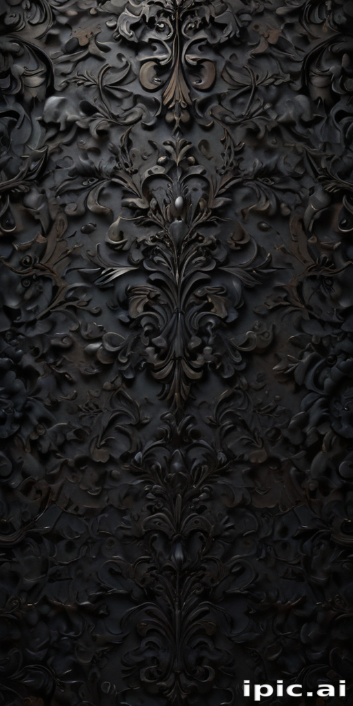 Elegant Black Floral Pattern with Intricate Textures and Depth Details