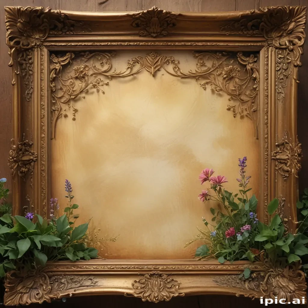 Elegant Ornate Frame with Fresh Flowers Surrounding a Blank Canvas