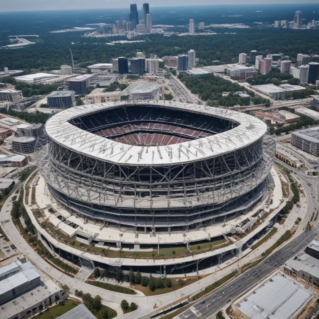 A clear drone view of the Mercedes Benz Stadium in Atlanta
