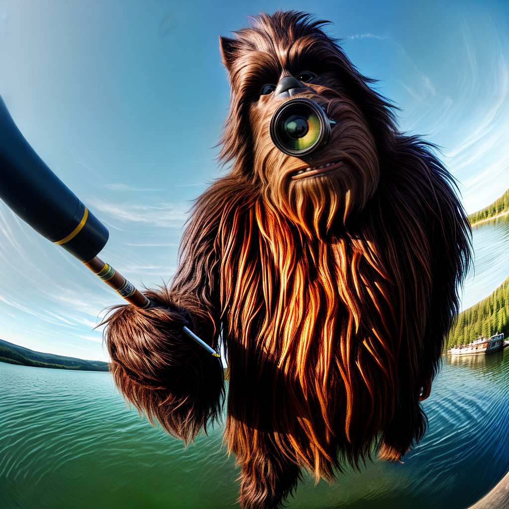 chewbacca smoking a joint through a fish eye lens