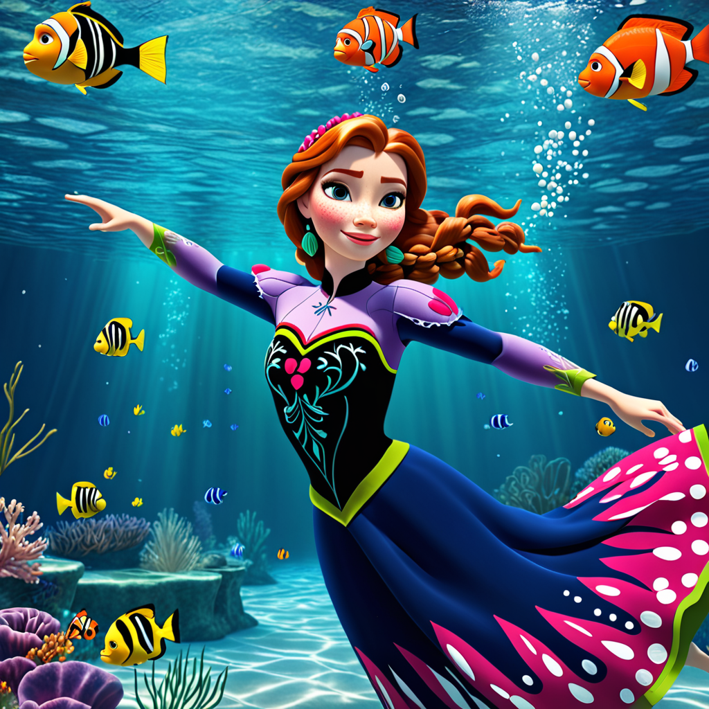 princess Anna swimming from the realistic cartoon underwater swimming ...