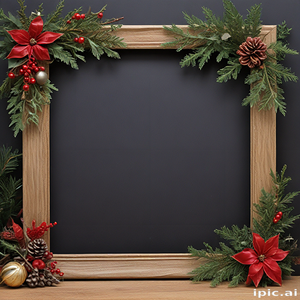 Festive Holiday Frame Decorated with Red Flowers and Greenery Accents