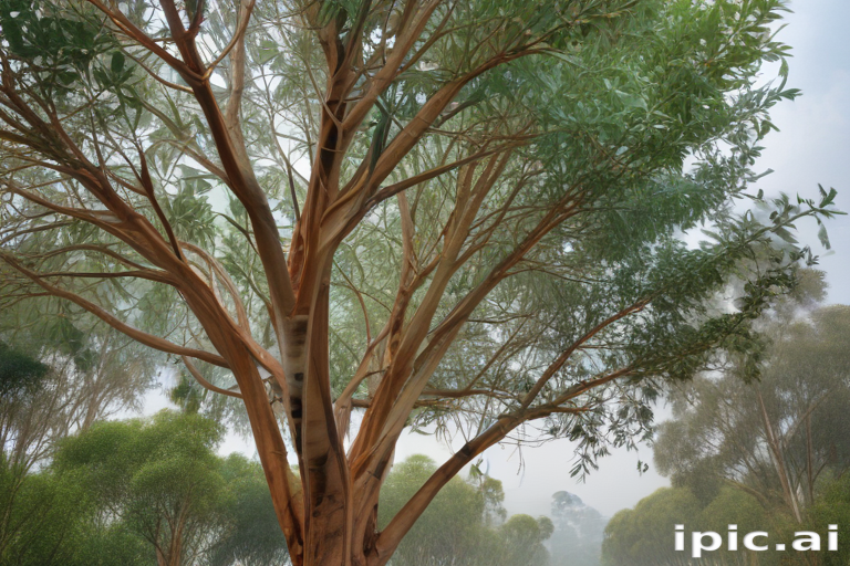 A Majestic Eucalyptus Tree Surrounded by Lush Greenery in Nature.