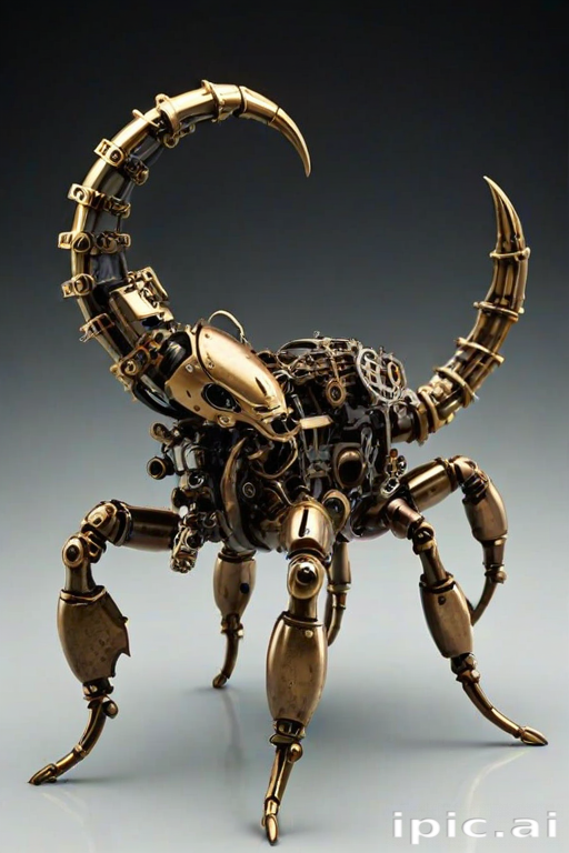 Intricate Steampunk Scorpion Robot with Mechanical Gears and Brass Finish