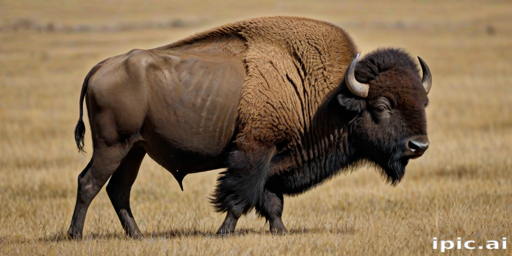 A Majestic American Bison Standing Proudly in a Golden Prairie Field.