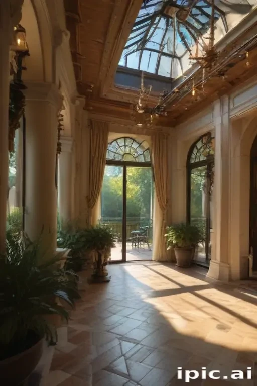 Elegant Sunlit Atrium Featuring Lush Greenery and Stunning ...