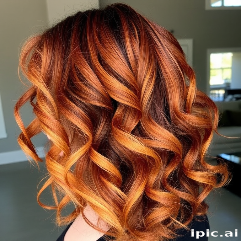 Vibrant Curly Hair with Stunning Shades of Orange and Copper Highlights