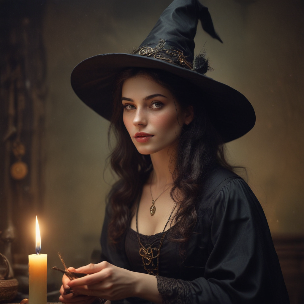 Enchanting Witch with a Candle, Capturing Mystical Beauty and Sorcery
