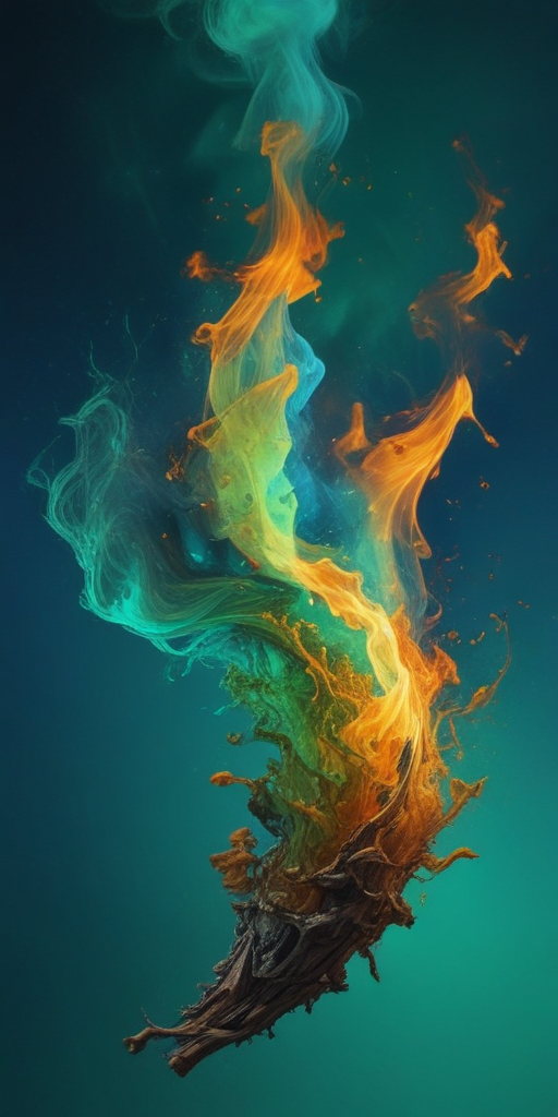 Whimsical Dance of Flames and Colors Against a Deep Blue Background