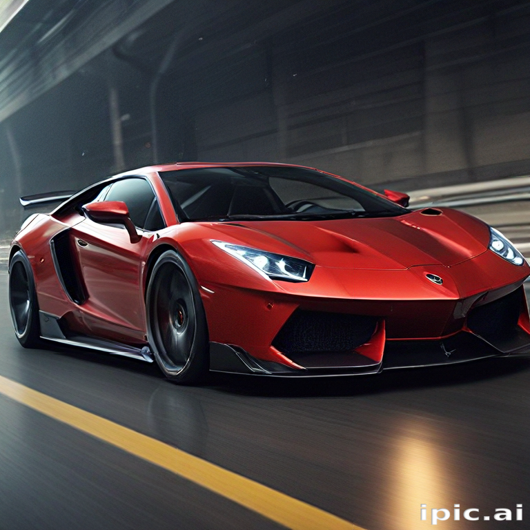 Striking Red Sports Car Racing Through a Futuristic Cityscape at High Speed