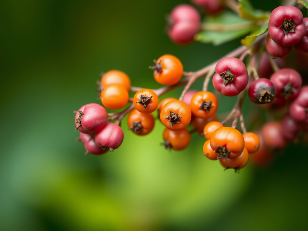 Vibrant Cluster of Colorful Berries Against a Soft Green Background
