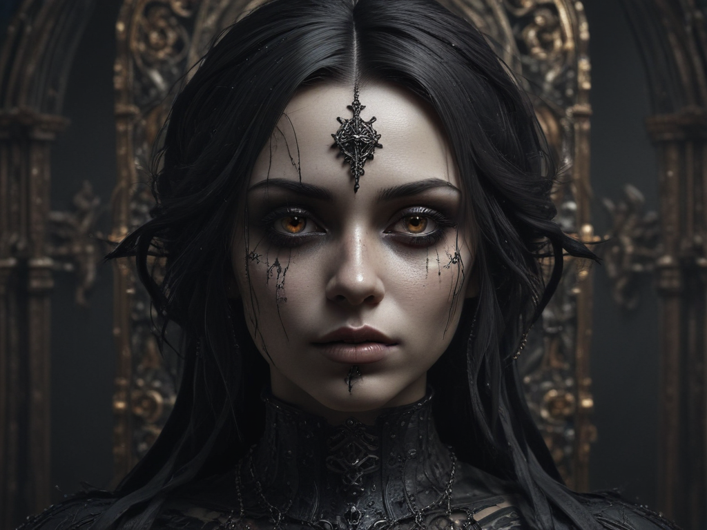 Enchanting Portrait of a Mysterious Dark Queen with Striking Features