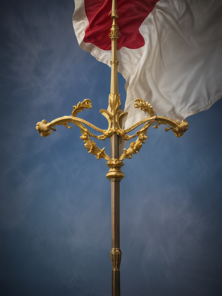 Elegant Flagpole Adorned with Gold Details Against a Blue Sky