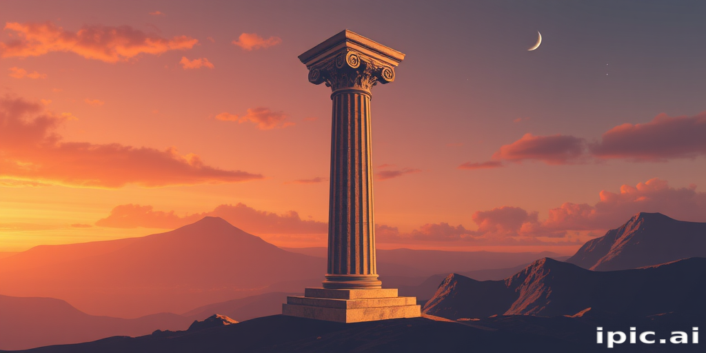 Majestic Ancient Column Standing Tall Against a Stunning Sunset Sky