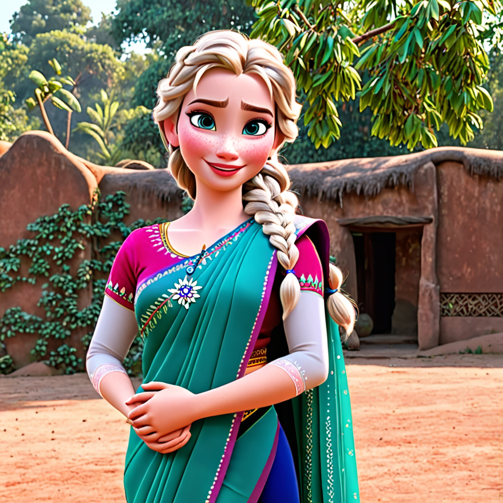 Elsa hug Anna in saree indian smile frozen disney smile look her 3D outside
