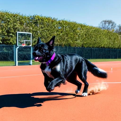 Dog playing basketball