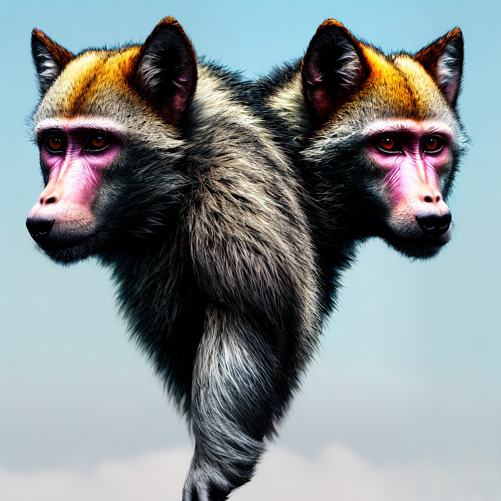 image of a half monkey half wolf with futuristic style