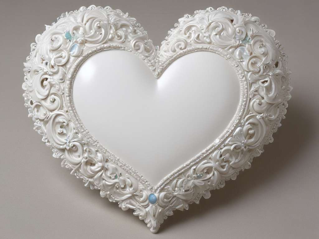 Elegant Heart-Shaped Frame Adorned with Intricate White and Blue Designs