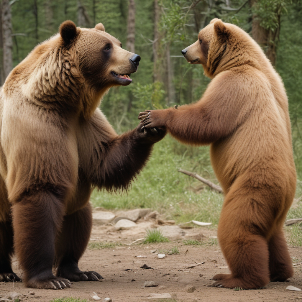 Jesus Christ shaking hands with a grizzly bear