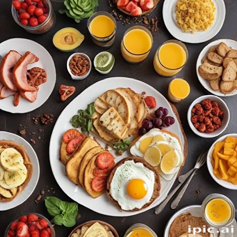 A Colorful Breakfast Spread Featuring Eggs, Fruits, and Delicious Treats.