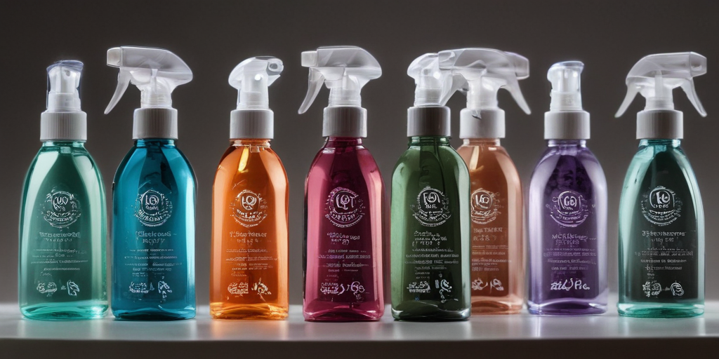 Colorful Array of Eco-Friendly Cleaning Sprays in Various Fragrant Scents