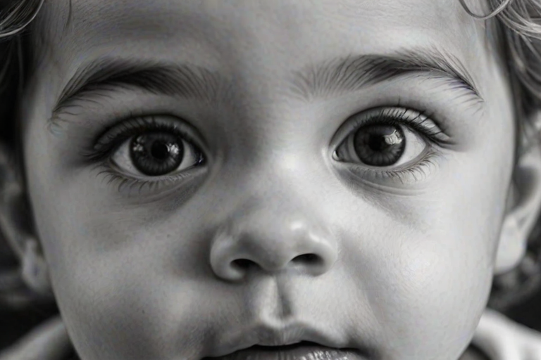 Captivating Close-Up of a Child's Expressive Eyes in Monochrome