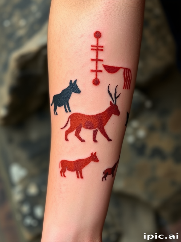 Artistic Representation of Animals and Symbols in a Unique Tattoo Design