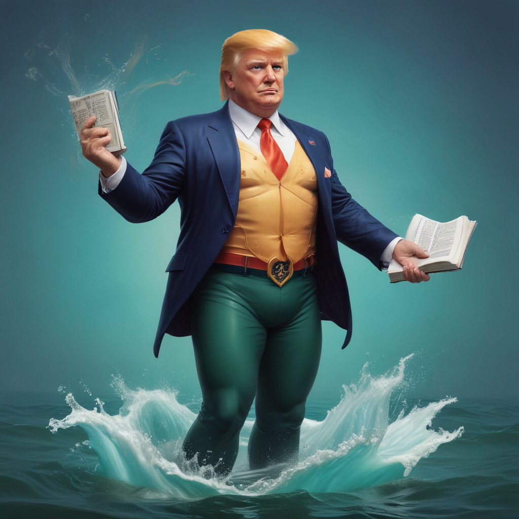 A cartoon stylized picture of Donald Trump as a super hero mermaid ...
