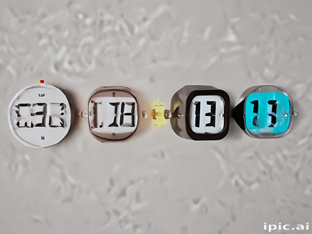 Four Distinct Digital Clocks Displaying Different Times in Synchronization