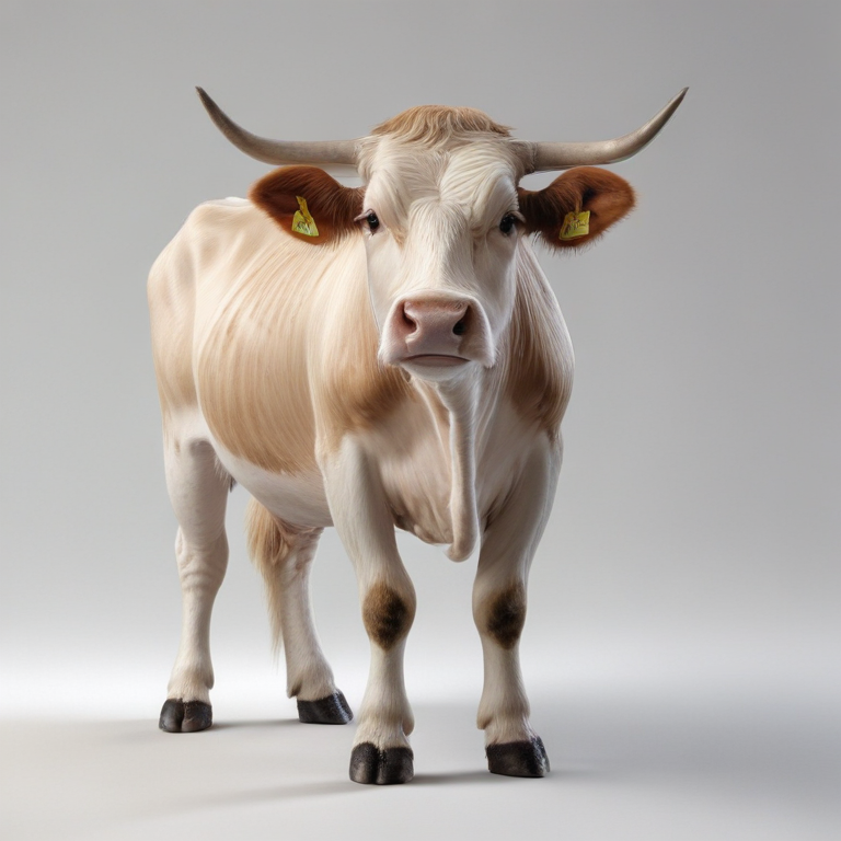 A Realistic Illustration of a Cow Standing Against a Neutral Background
