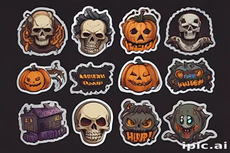 Spooky Halloween Stickers Featuring Skulls, Pumpkins, and Eerie ...
