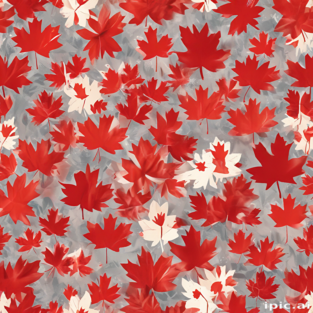 Vibrant Red and White Maple Leaves Against a Soft Gray Background