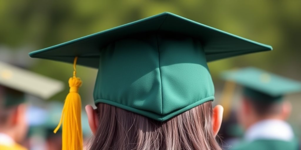 Celebrating Achievement: Graduation Ceremony with Green Caps and Yellow ...