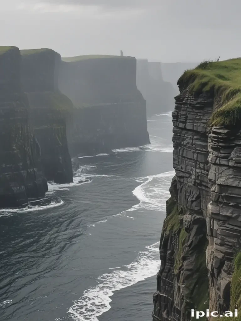 Majestic Cliffs Overlooking a Serene Ocean Under a Cloudy Sky