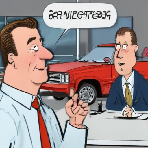 funny Cartoon depicting a salesman elaborating his car dealership firm ...