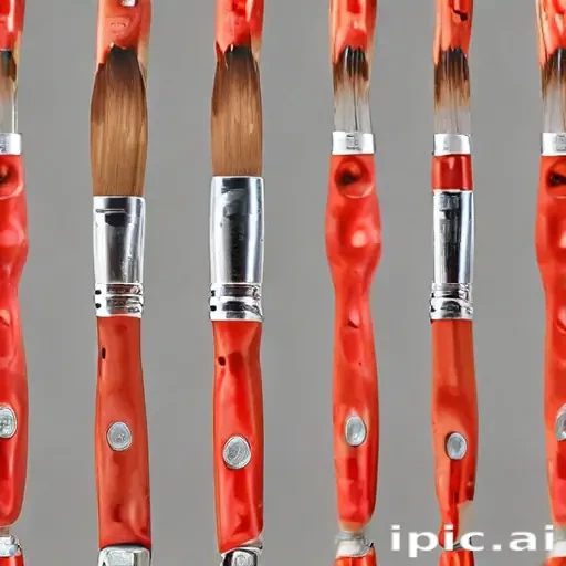 Colorful Array of Paintbrushes Lined Up Against a Neutral Background