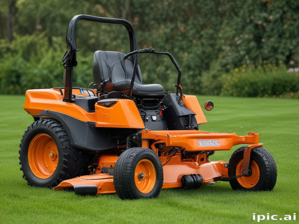 Vibrant Orange Riding Lawn Mower Parked on Lush Green Grass