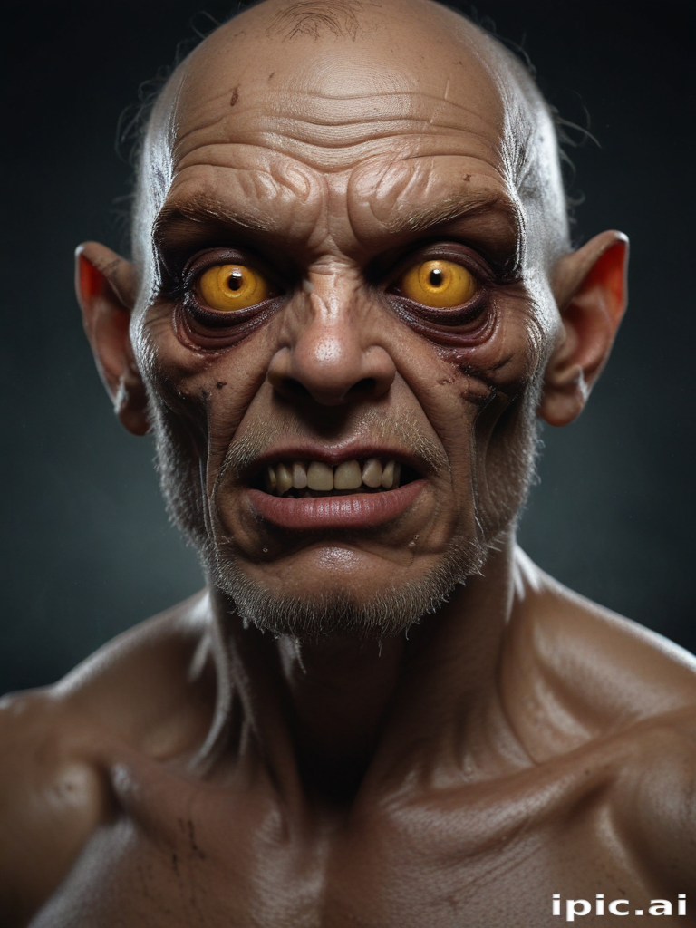 Close-Up Portrait of a Sinister and Twisted Character with Intense ...