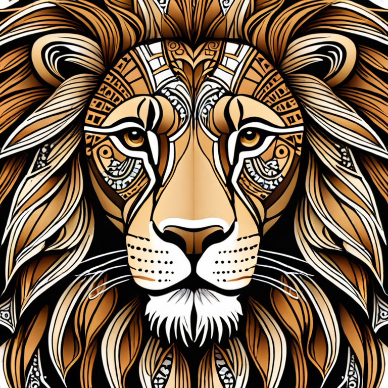 lion, zentangle ornaments, geometry, head contour, light brown, white ...