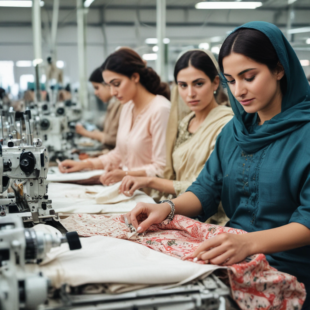 PAKISTANI TEXTILE INDUSTRY MANY WOMEN SEWING CLOTHS WITH TWO MAN ...