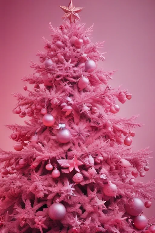 Whimsical Pink Christmas Tree Adorned with Sparkling Ornaments and Stars