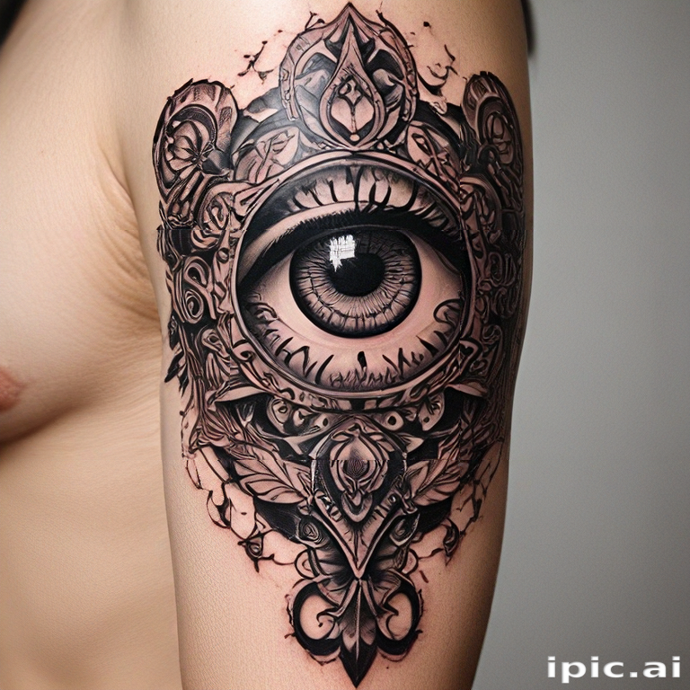 Intricate Tattoo Design Featuring a Large Eye Surrounded by Floral ...