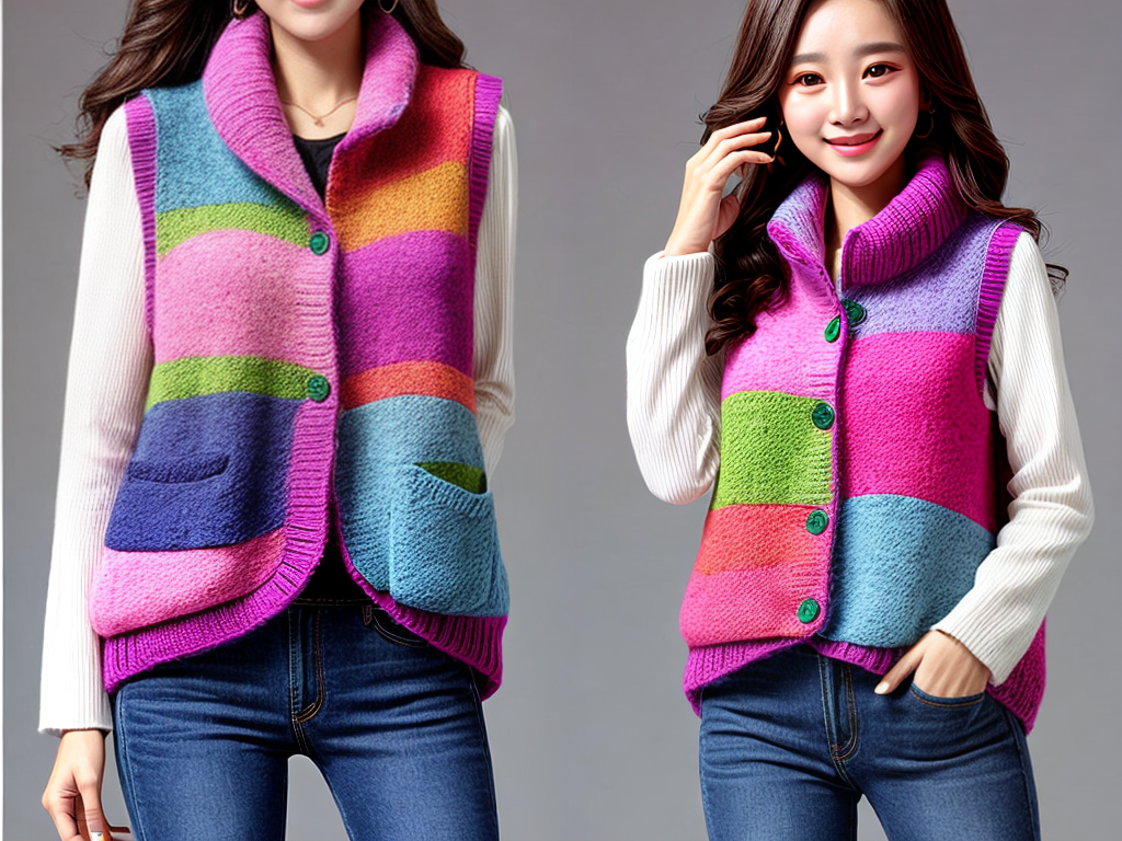 multi-colored warm knitted women's vest