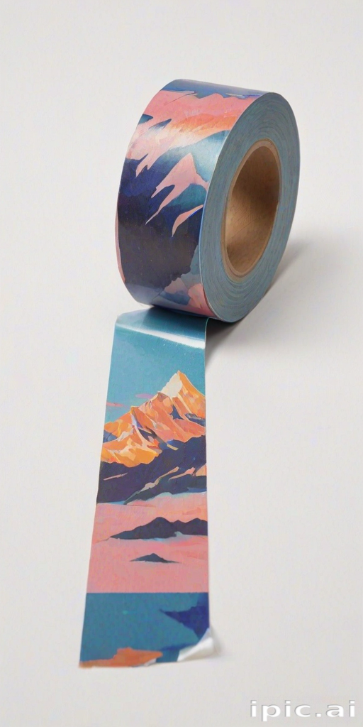 Colorful Mountain Landscape Decorative Tape Unrolled on a Clean Surface