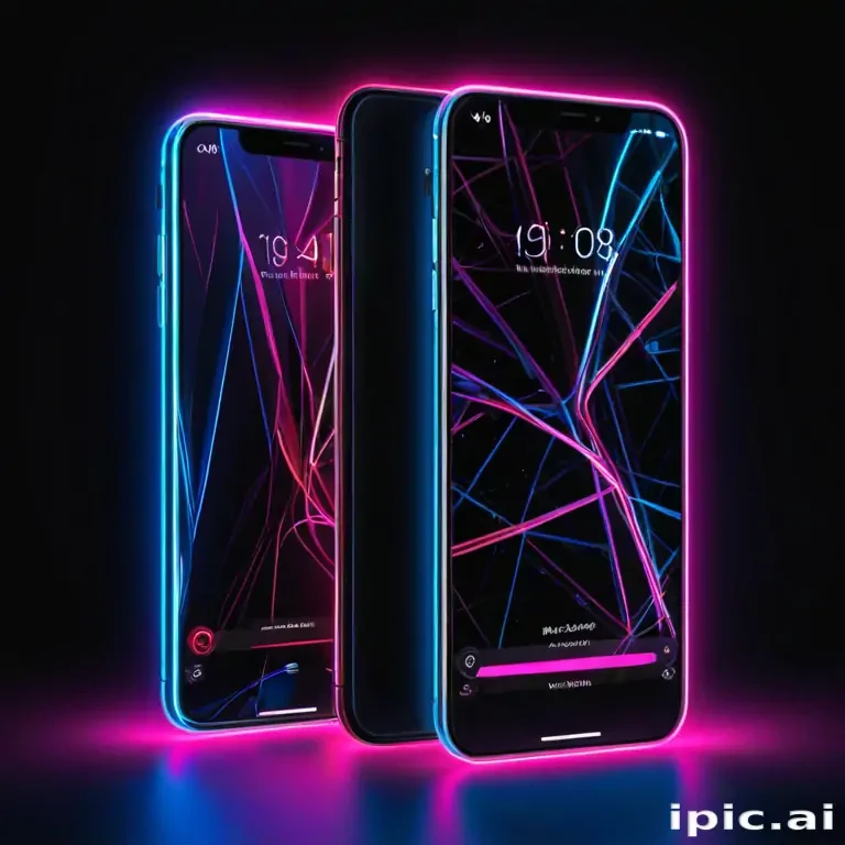 Futuristic Neon Smartphones Featuring Vibrant Blue and Pink Light Effects