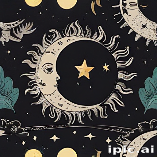 Celestial Patterns Featuring Sun, Moon, Stars, and Mystical Creatures ...