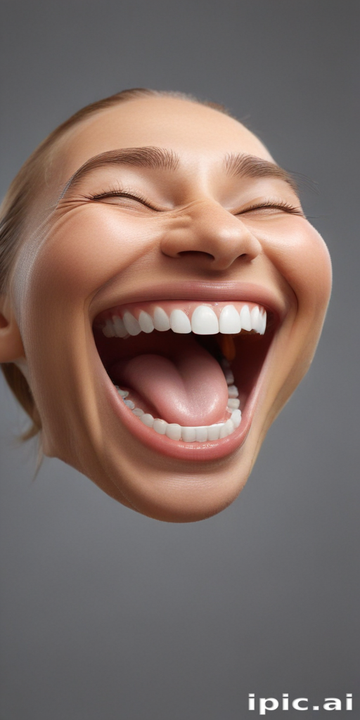 Joyful Expression: A Close-Up of a Woman's Exaggerated Happy Smile