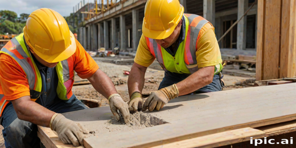 Two Construction Workers Collaboratively Working on a Building Site ...